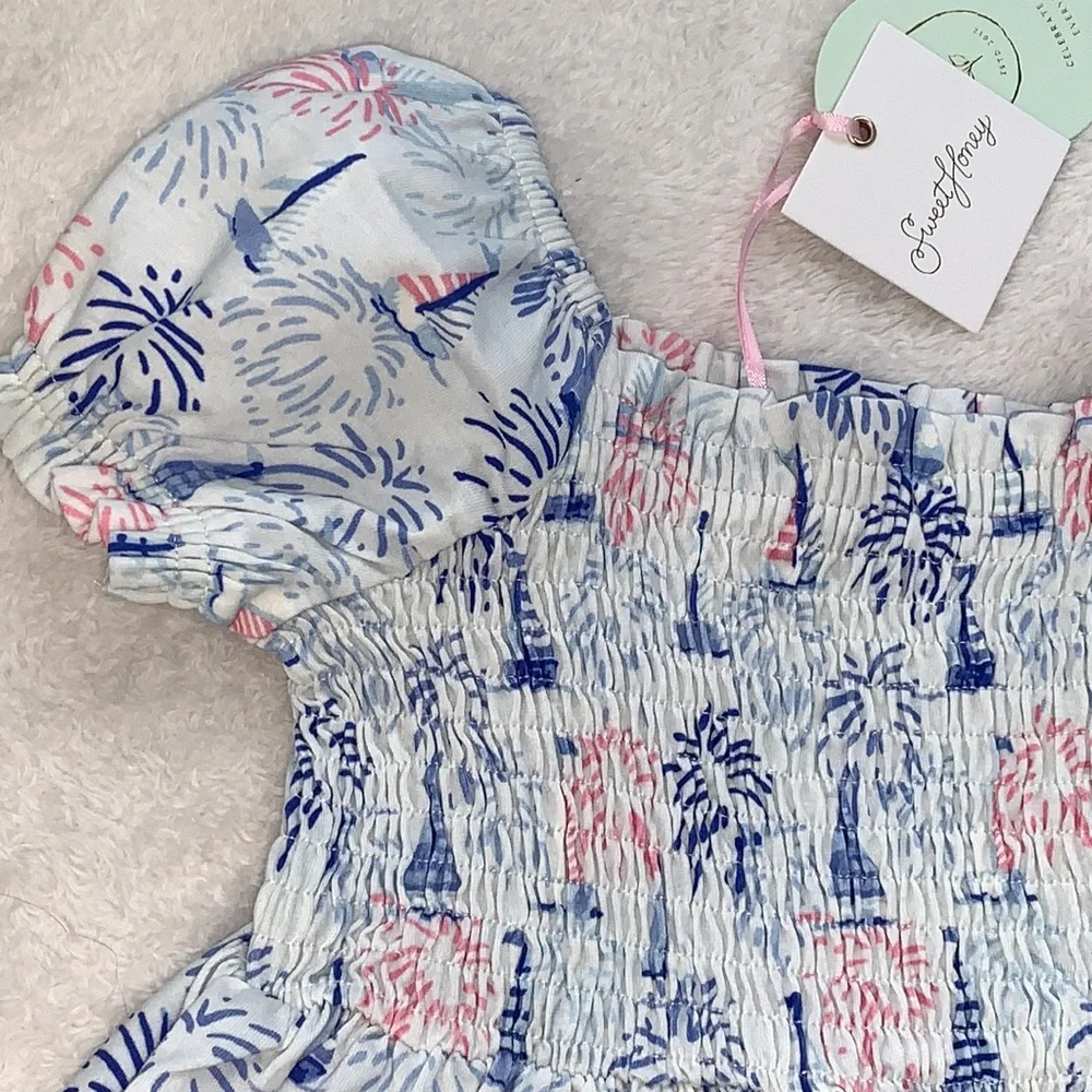 SweetHoney | Dresses | Nwt Sweet Honey Kids Fireworks Print Puff Sleeve ...